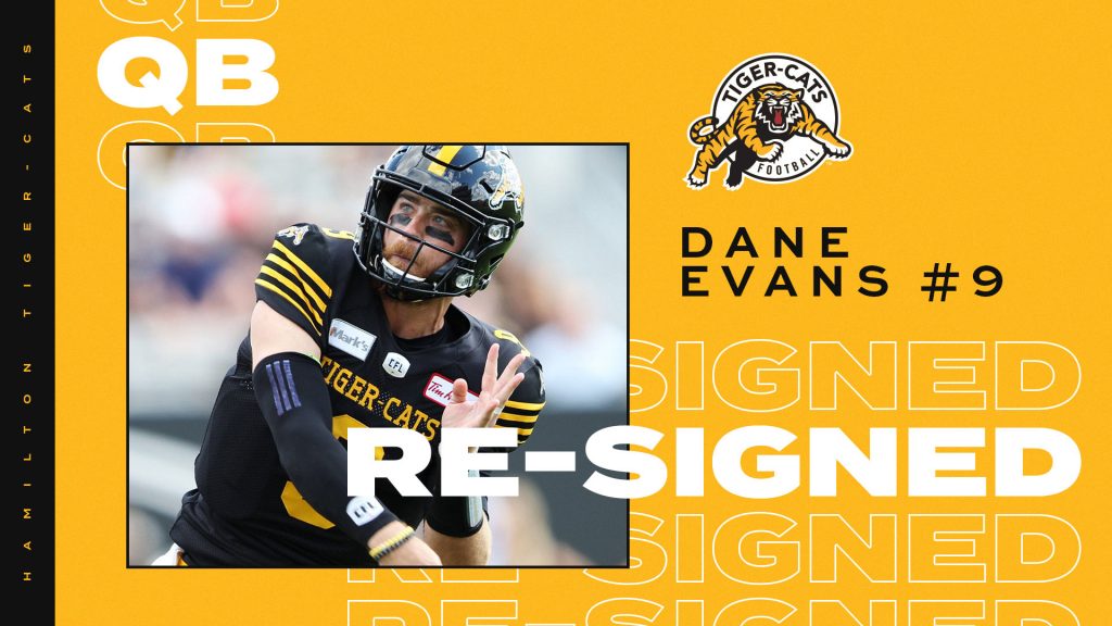 Dane Evans Re-Signs With Tiger-Cats, Expected To Be QB1